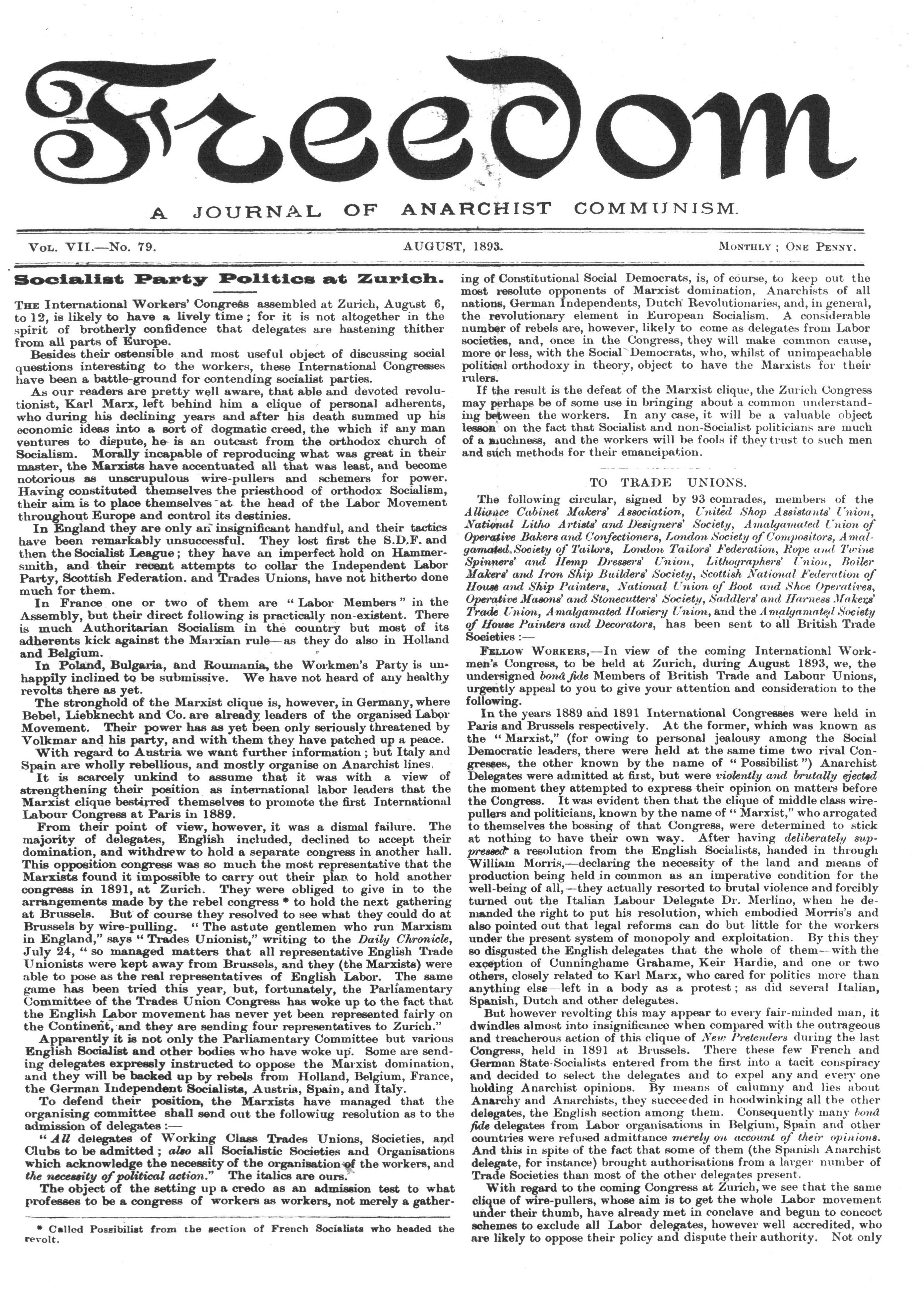 Freedom vol 7. no 79 (August 1893) | libcom.org